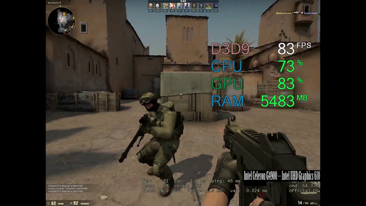 Intel UHD Graphics 610 -- Intel Celeron G4900 -- CSGO FPS Test Dust 2 ...