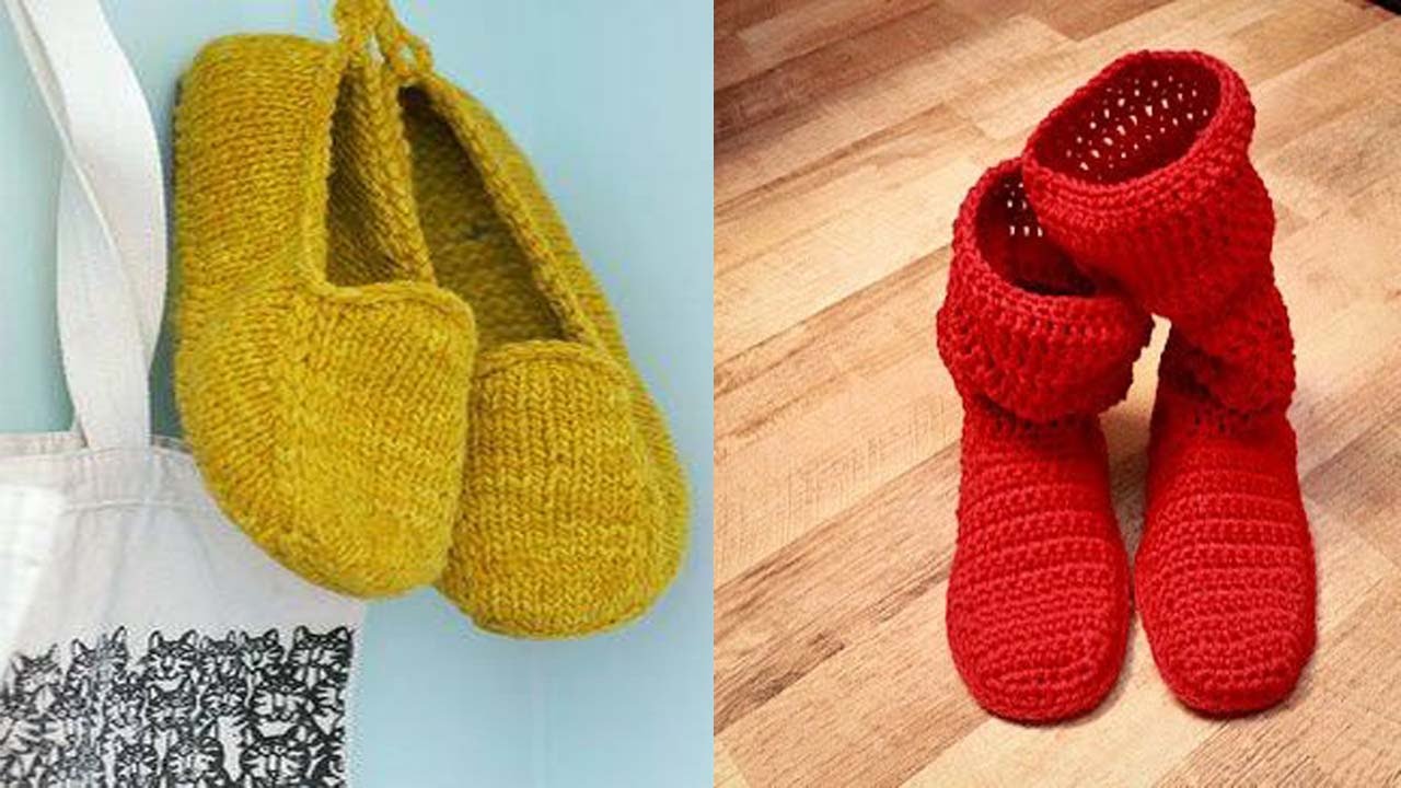 Pantuflas Tejidas en crochet y dos agujas - YouTube
