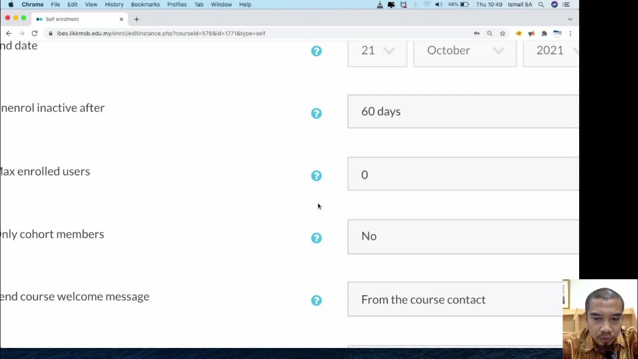 Step 5 How to set Self Enrolment Method in #IBES #moodle | Self ...