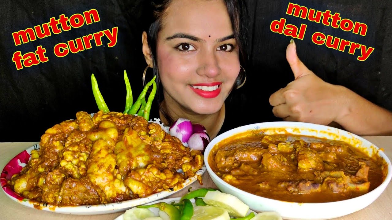 ASMR | Eating spicy mutton charbi curry & mutton dal curry with Rice ...