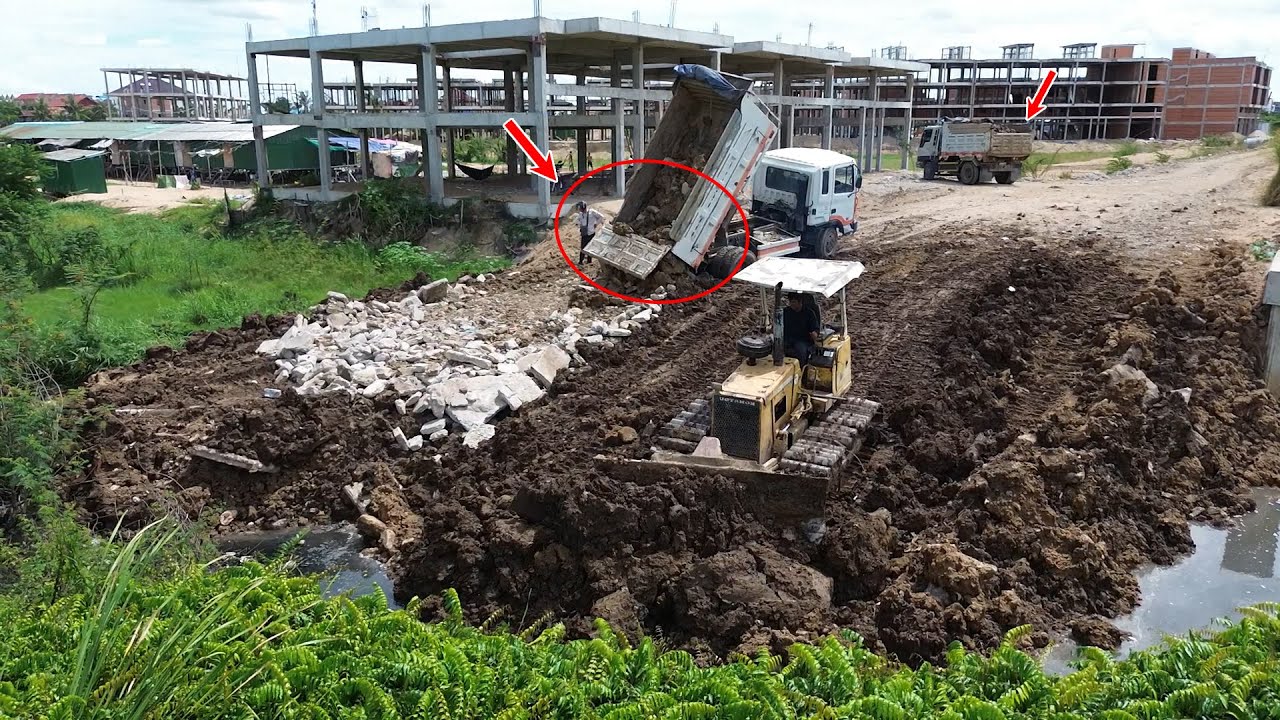 Wonderful Project Build Road on Water by Bulldozer Komatsu D31P Pushing ...