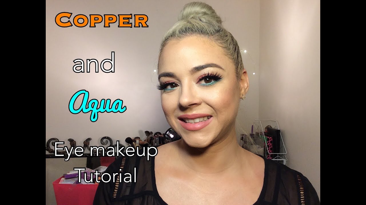 Aqua and Copper Eye Tutorial | Beauty by Pinky - YouTube