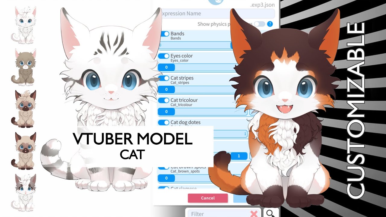 [ Live2D Model Showcase ] - Customizable Cat Live2D Vtuber Model for ...
