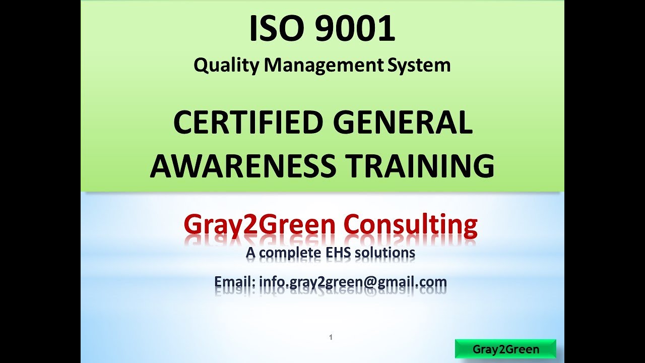 ISO 9001 (Quality Management System) General Awareness PART-1 - YouTube