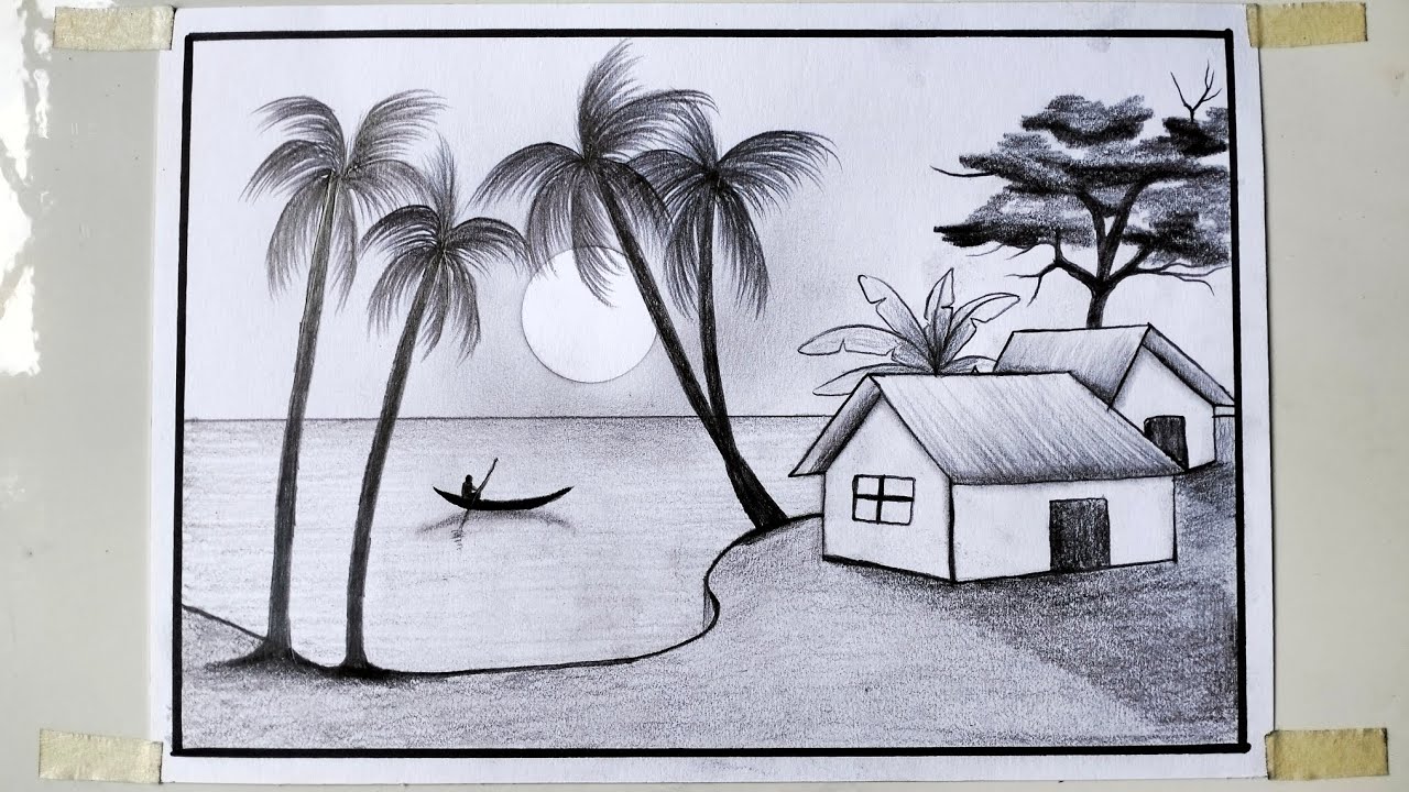 How to Make a Beautiful and Easy scenery Drawing - Step by step Drawing ...