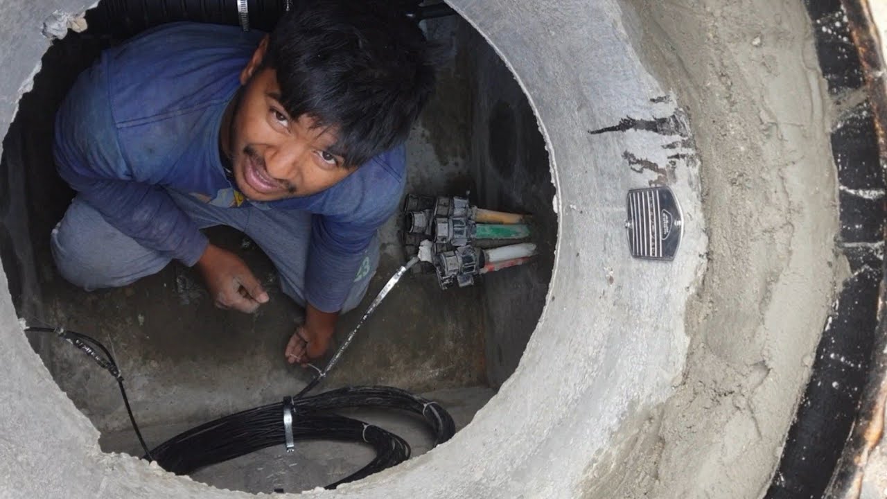 Construction HandHole , FTTH Manhole Cleaning and Cable Fixing - YouTube