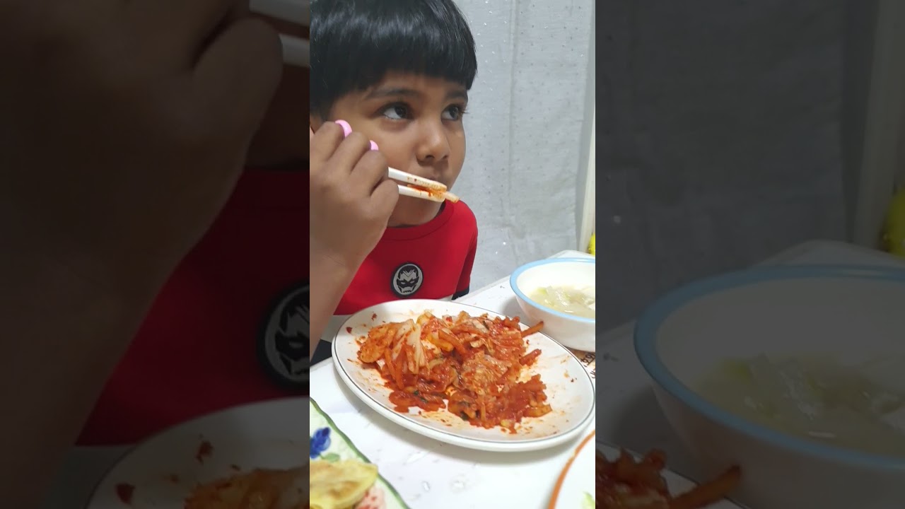 Indian kid eating Korean kimchi | Telugu vlogs from Korea #shorts - YouTube