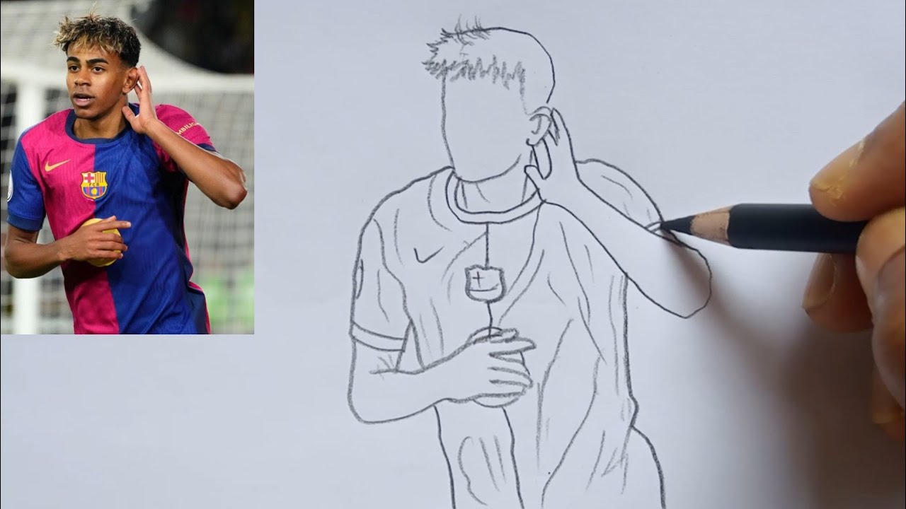 Drawing Lamine Yamal in Barcelona Kit Easy Tutorial - YouTube