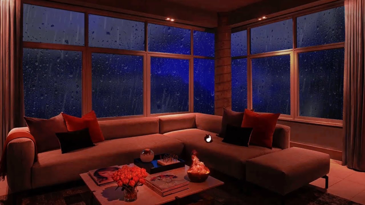 Cozy Living room Rain Ambience|Rain On Glass for Sleeping, Studying ...