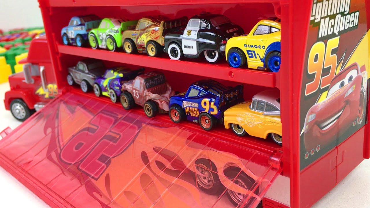 Cars Toys Rayo Mcqueen Mini Racers and Mack Truck Transporter - YouTube