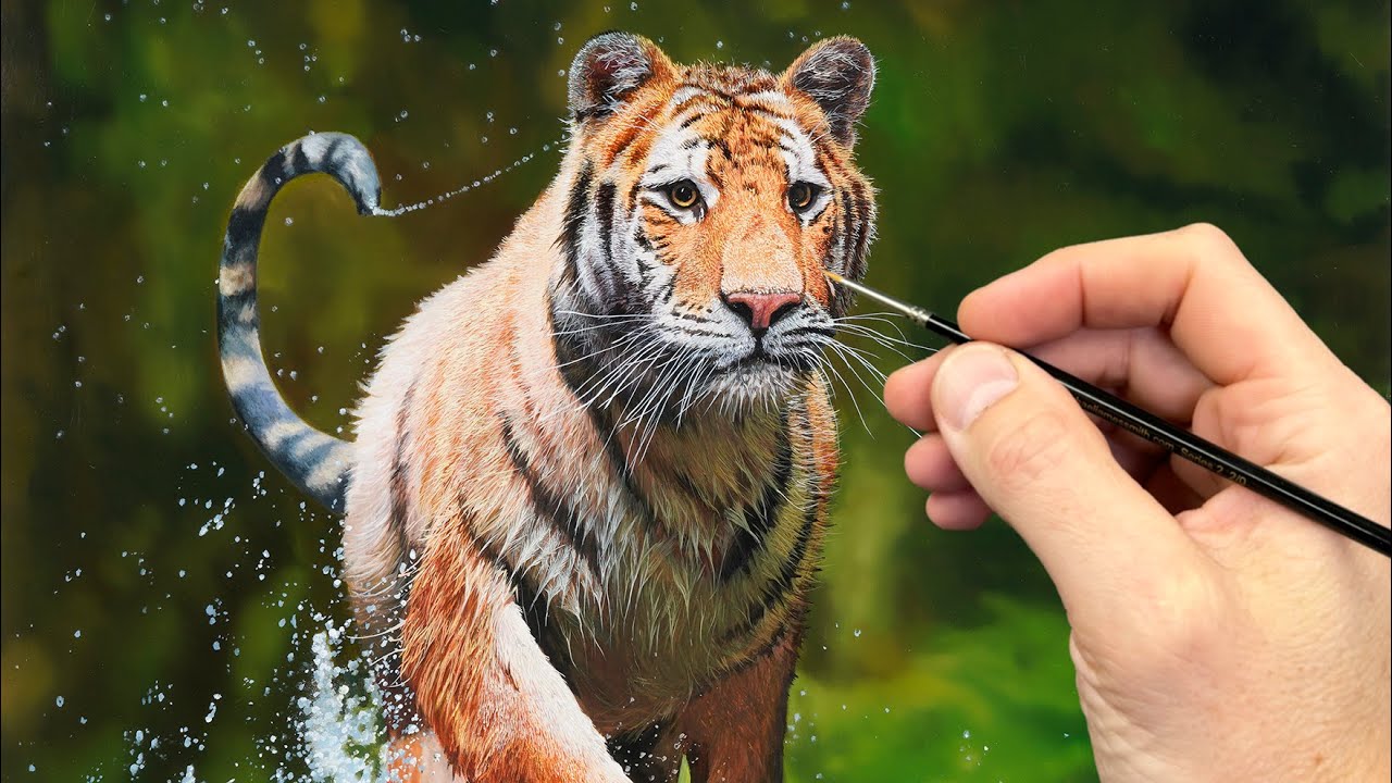 Painting a Realistic Tiger | Time lapse - YouTube