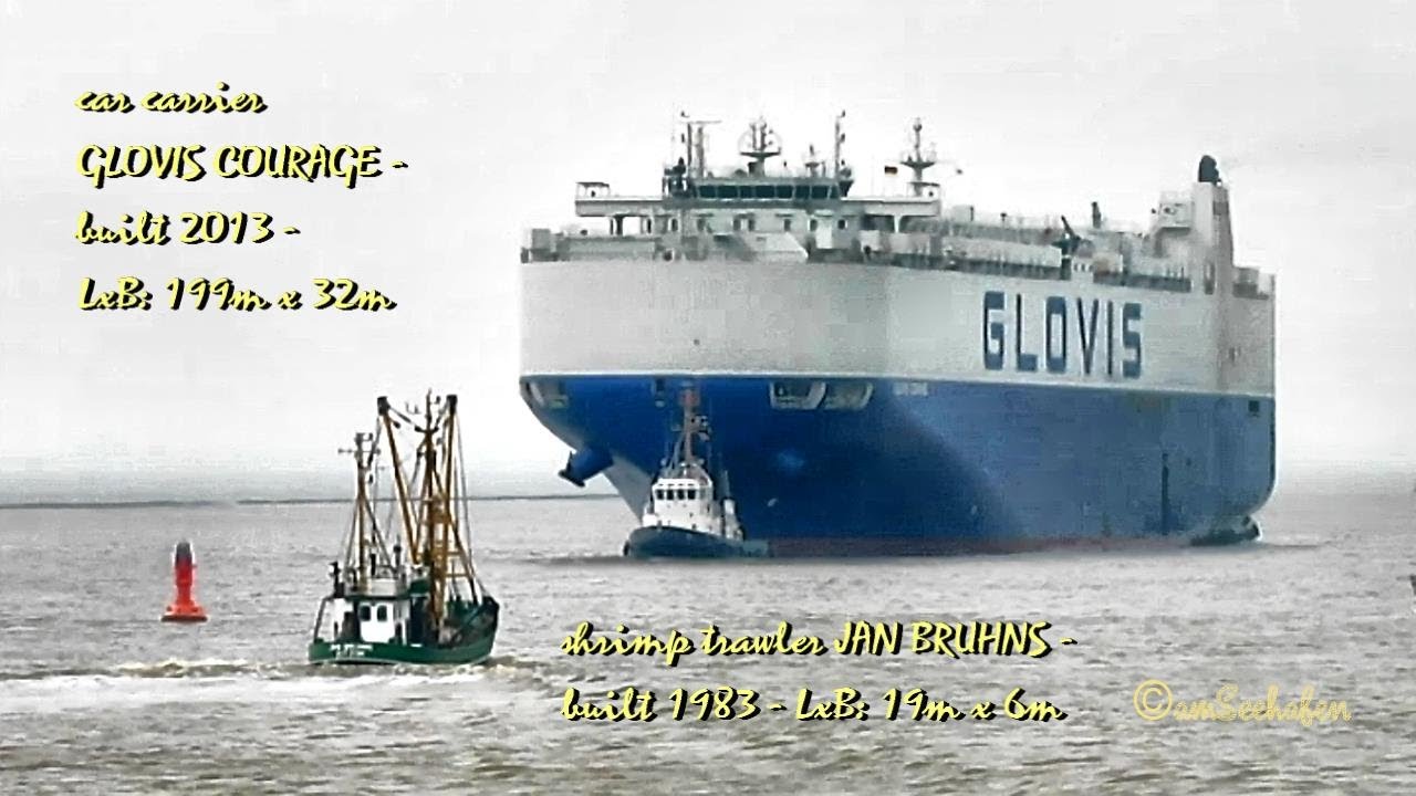 shrimp trawler JAN BRUHNS meets car carrier GLOVIS COURAGE DIT 18 DIT18 ...