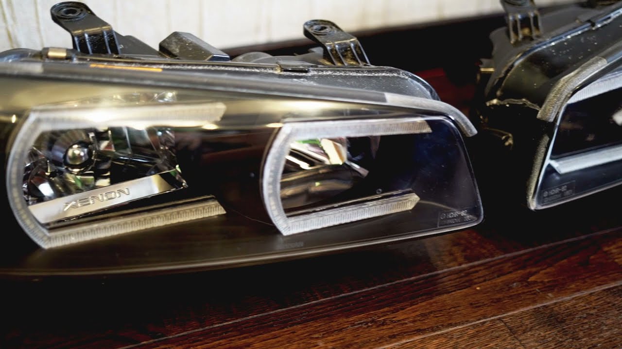 Nissan Skyline R34 Headlights LED DRL Halo Mod HowTo - YouTube