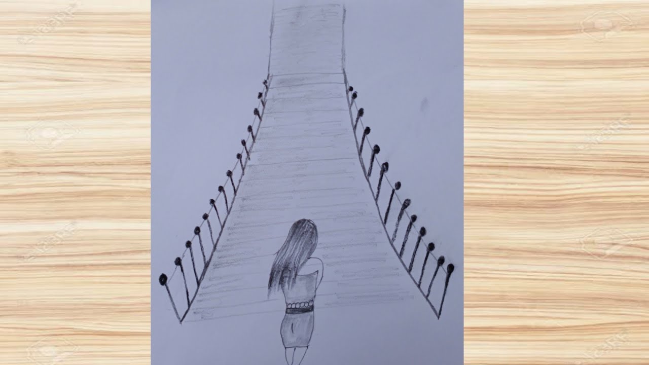 Girl on Bridge Drawing || How to draw a girl Step by Step || pencil ...
