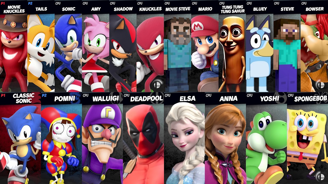 Sonic vs Mario vs Yoshi vs Pomni vs Deadpool vs Waluigi vs Elsa vs Anna ...