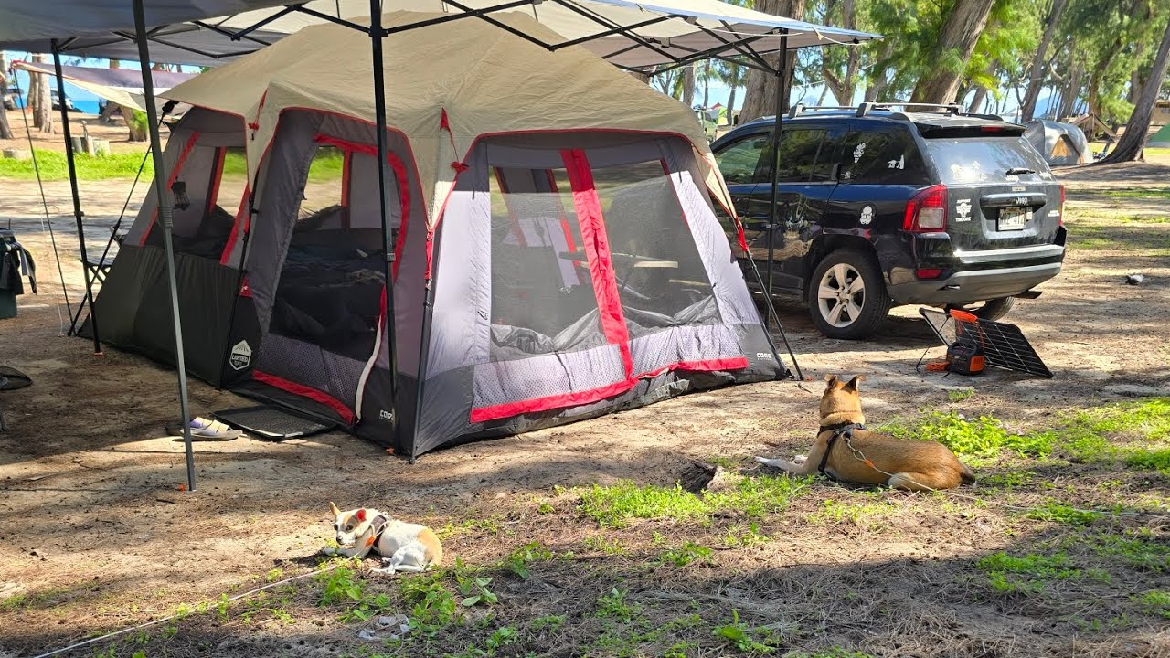 Highlights of cozy camping at Bellows Field Beach Park on Oahu - YouTube