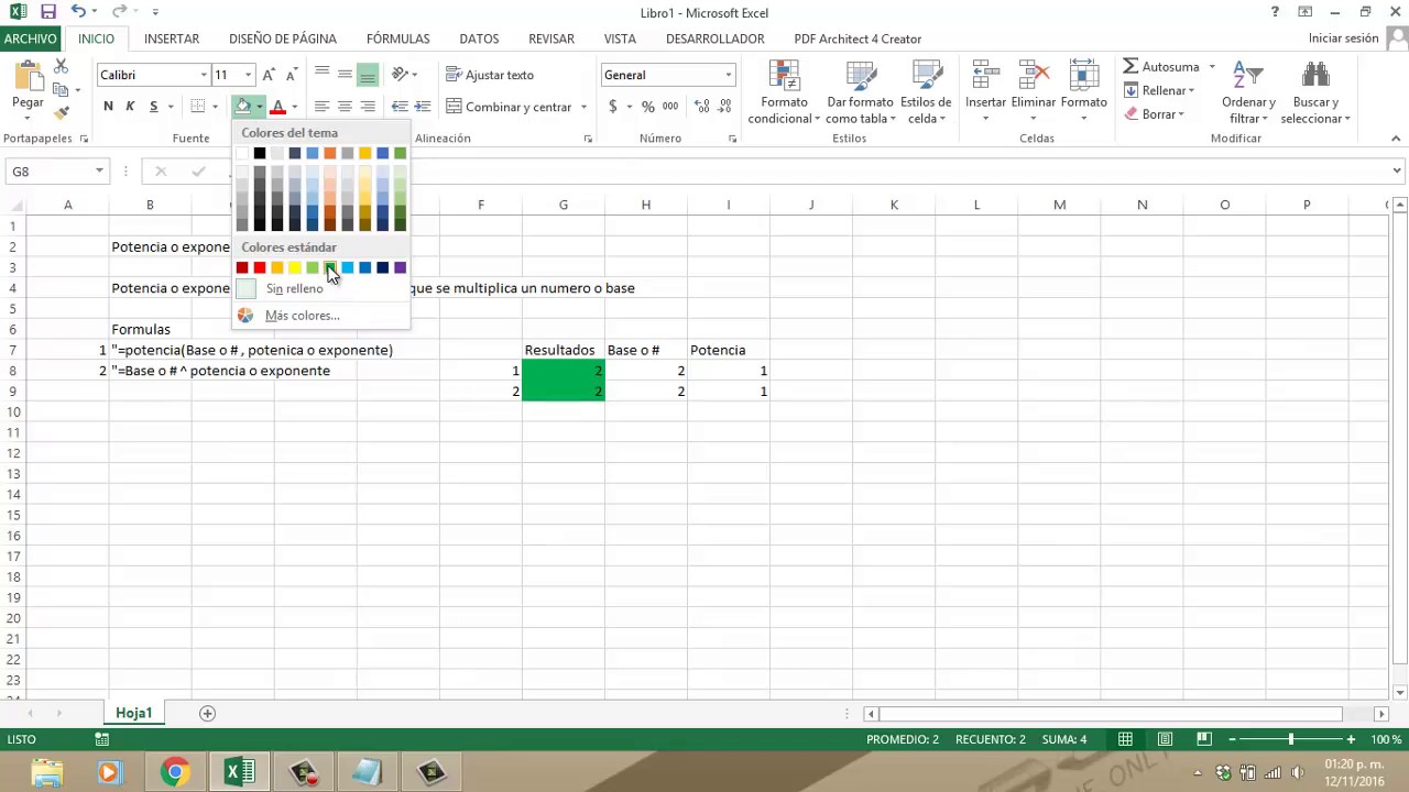 Exponente Excel
