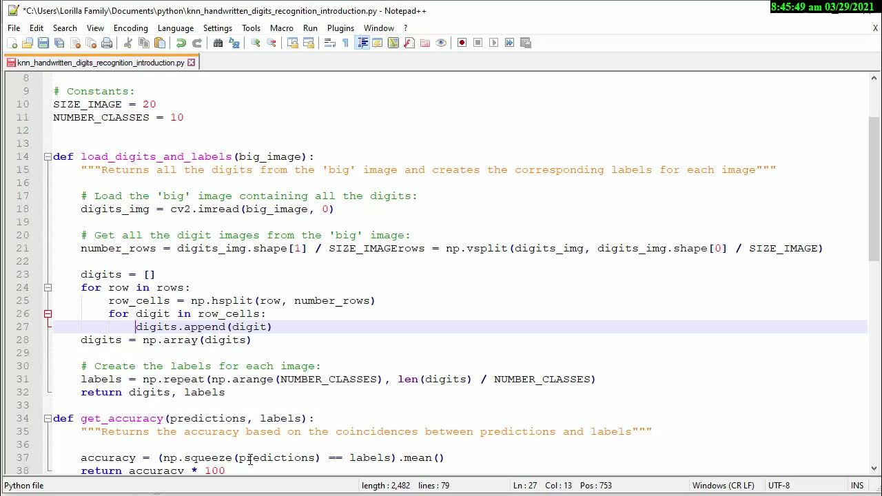 【PYTHON OPENCV】Handwritten digits recognition using KNN and raw pixels as features - YouTube
