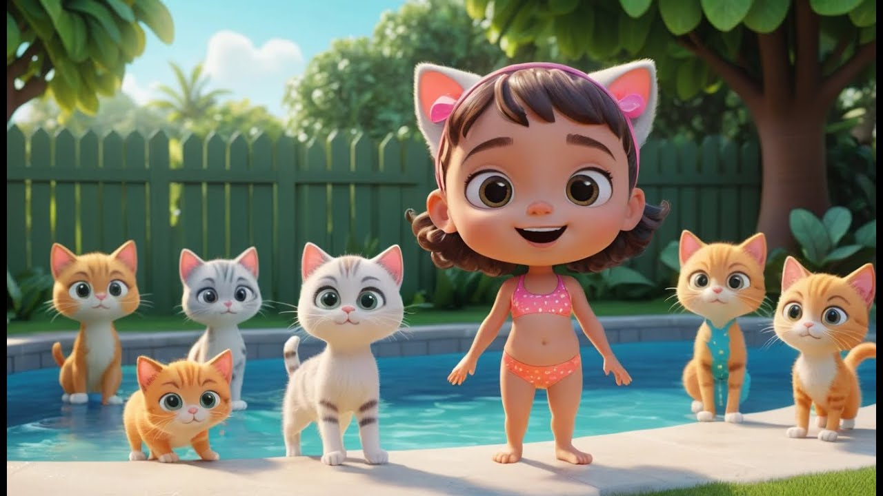 Six Little Kittens Jumping in the Pool | Fun Kitten Song for Kids ...
