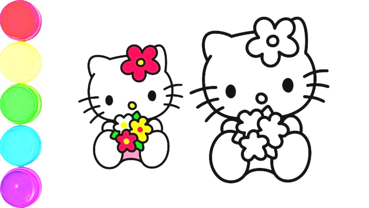 How to Draw a Cute Hello Kitty with Flowers || Hello Kitty Drawing ...
