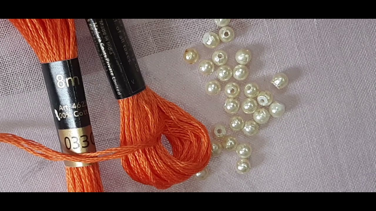 Applying pearls with simple needle part 3 hand embroidery - YouTube