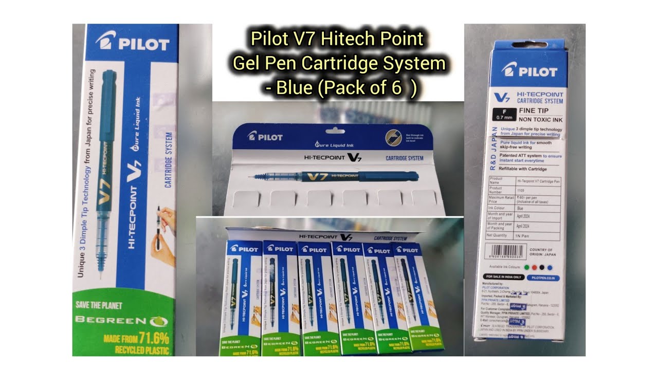 Pilot V7 Hitech Point Gel Pen Cartridge SystemBlue (Pack of 6) - YouTube