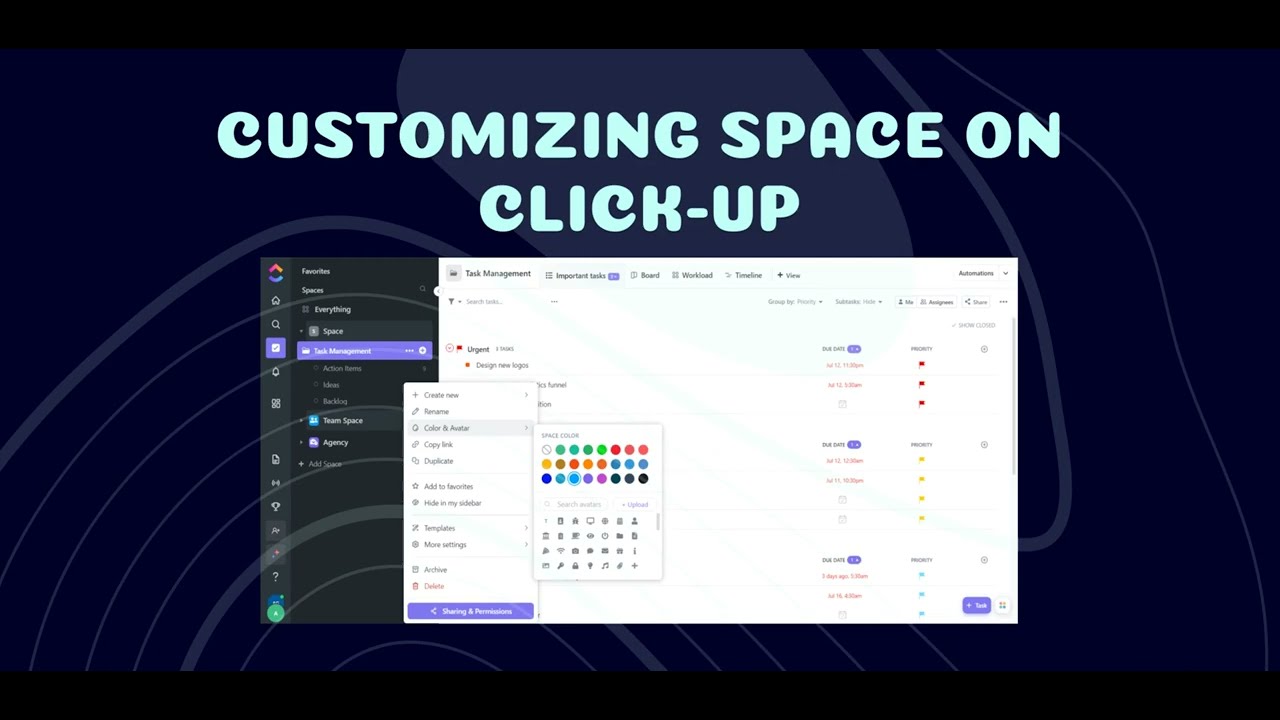 Customizing Space on Click Up - YouTube