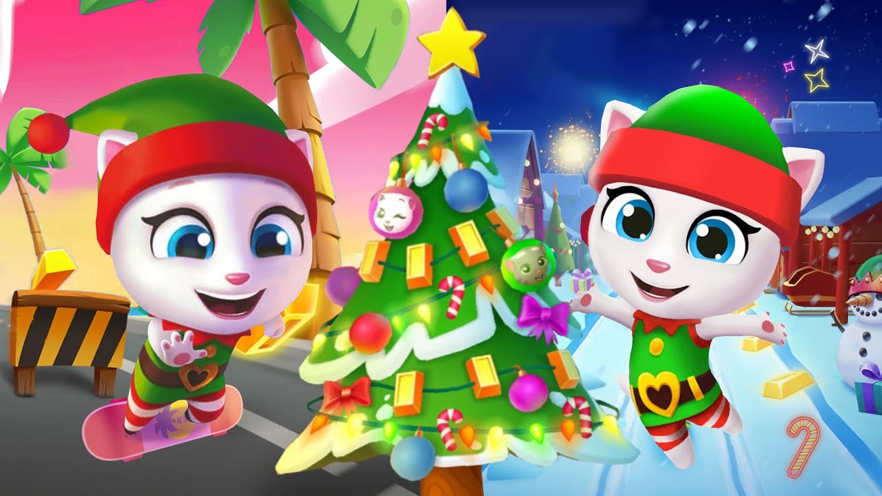 Talking Tom Gold Run // Elf Angela in Christmas updates - Santa's ...