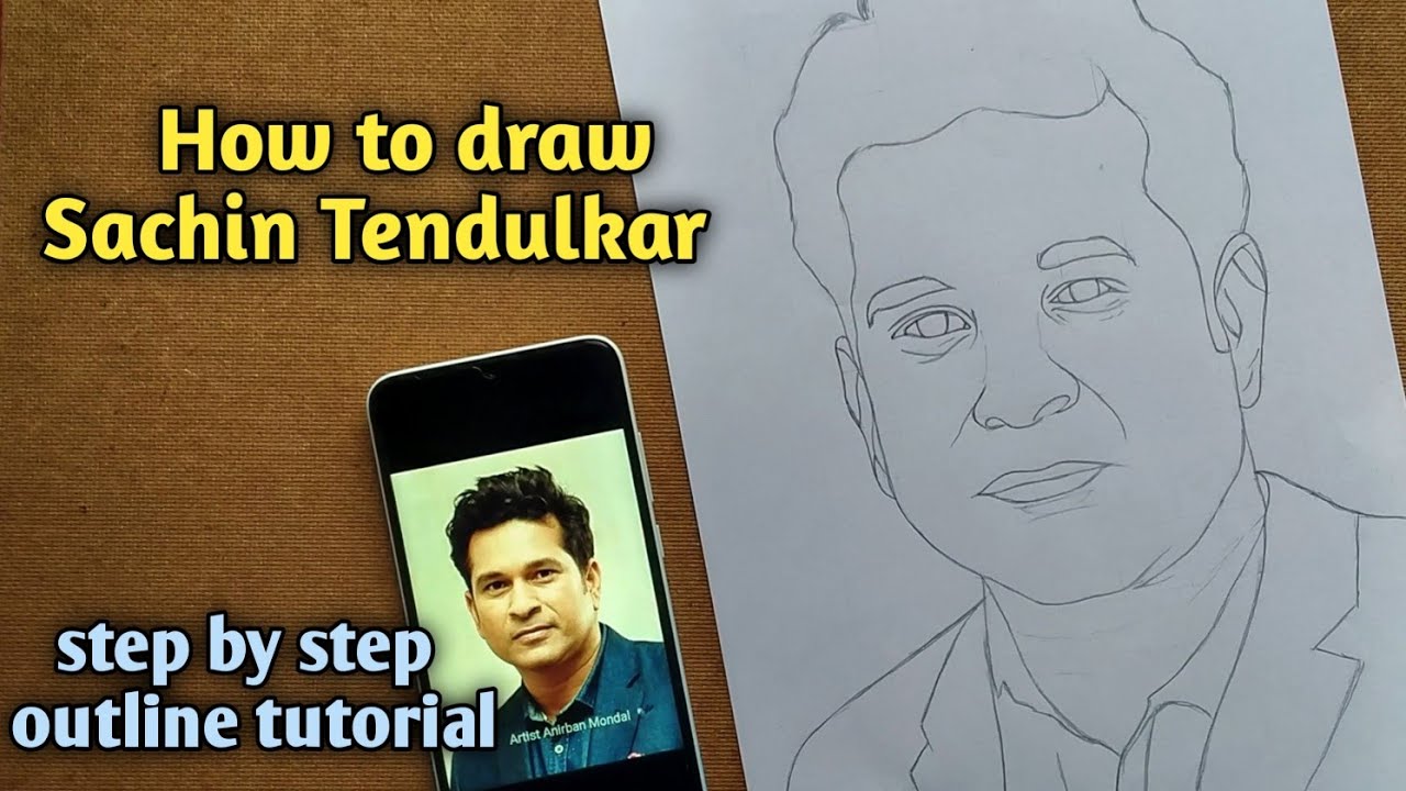 How to draw Sachin Tendulkar ( step by step outline tutorial / part 1 ) - YouTube