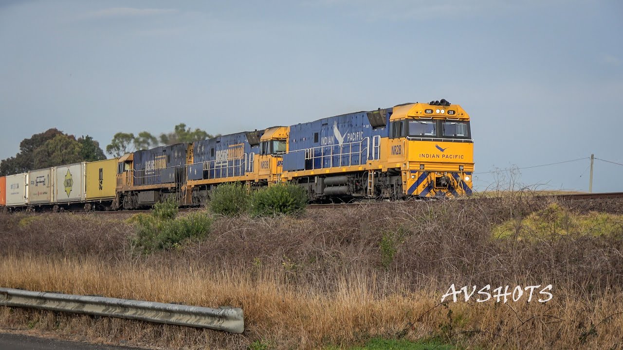 The Indian Pacific NR28 Locomotive leads 5MB4 Intermodal Train - YouTube