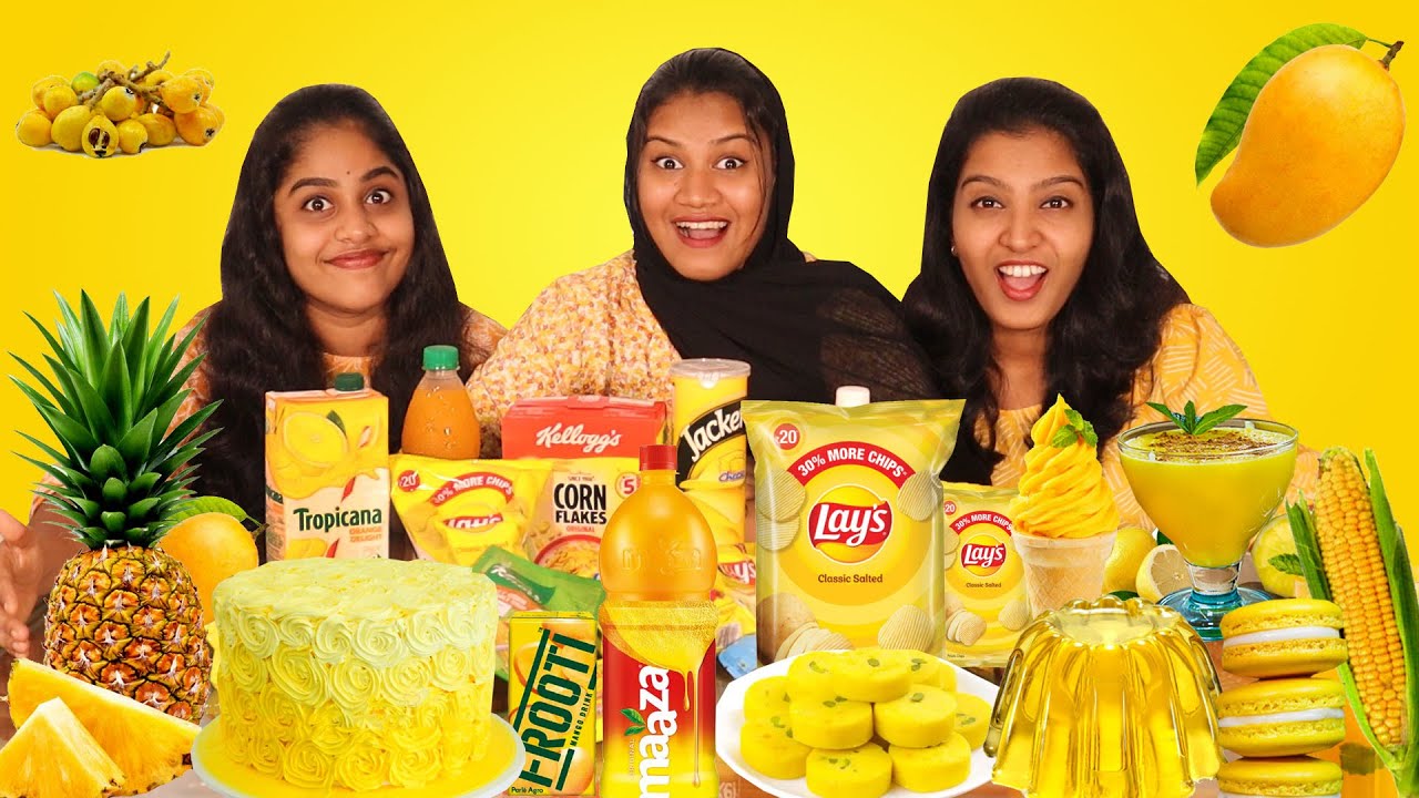 EATING ONLY YELLOW COLOUR FOOD 24 HOURS 💛CHALLENGE | PULLOTHI - YouTube