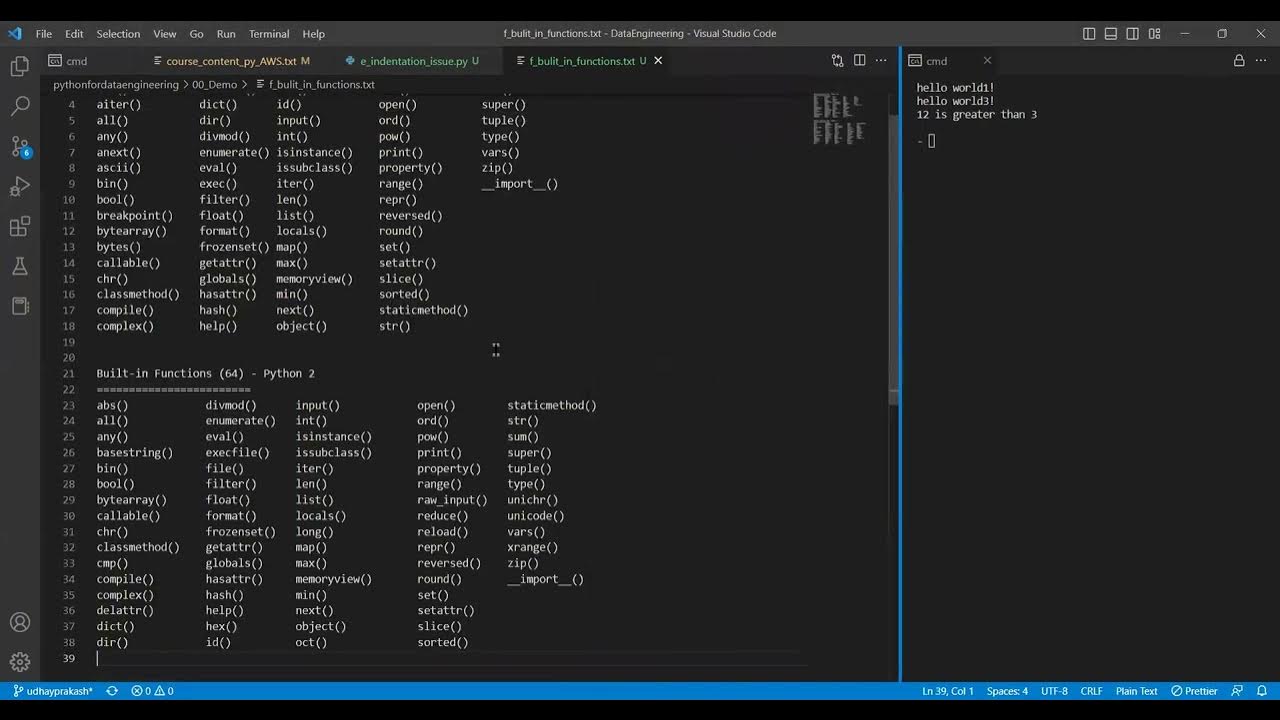 Class02a Identation builtin functions Escape sequences - YouTube