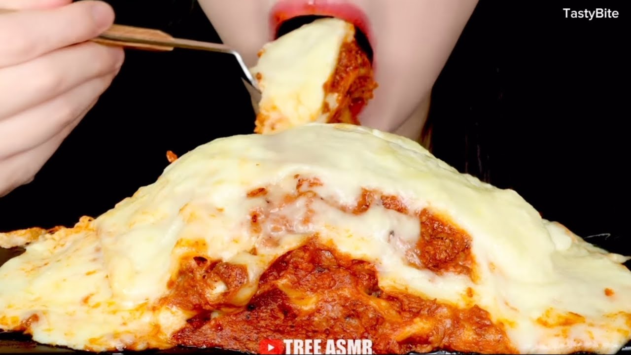 BITES ONLY | tree asmr - CHEESE LASAGNA MUKBANG - YouTube