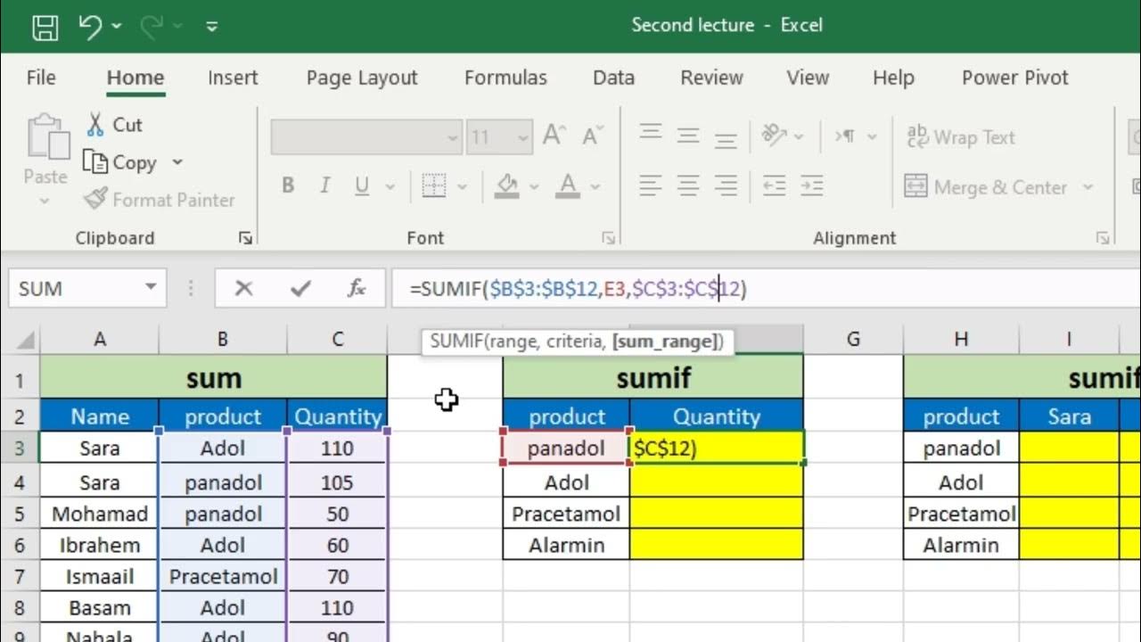 شرح دوال excel(sum,sumif,sumifs,sumproduct) - YouTube