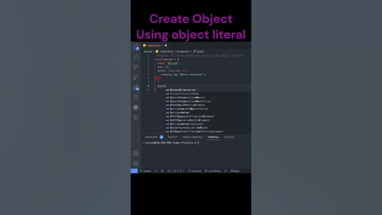 How To Create An Object Using Object Literal Codesecret Programming Viralshort Youtube