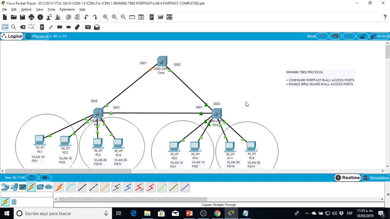 CISCO CCNA LAB 4 SPANING TREE PROTOCOL STP PORTFAST Y BPDU GUARD - YouTube