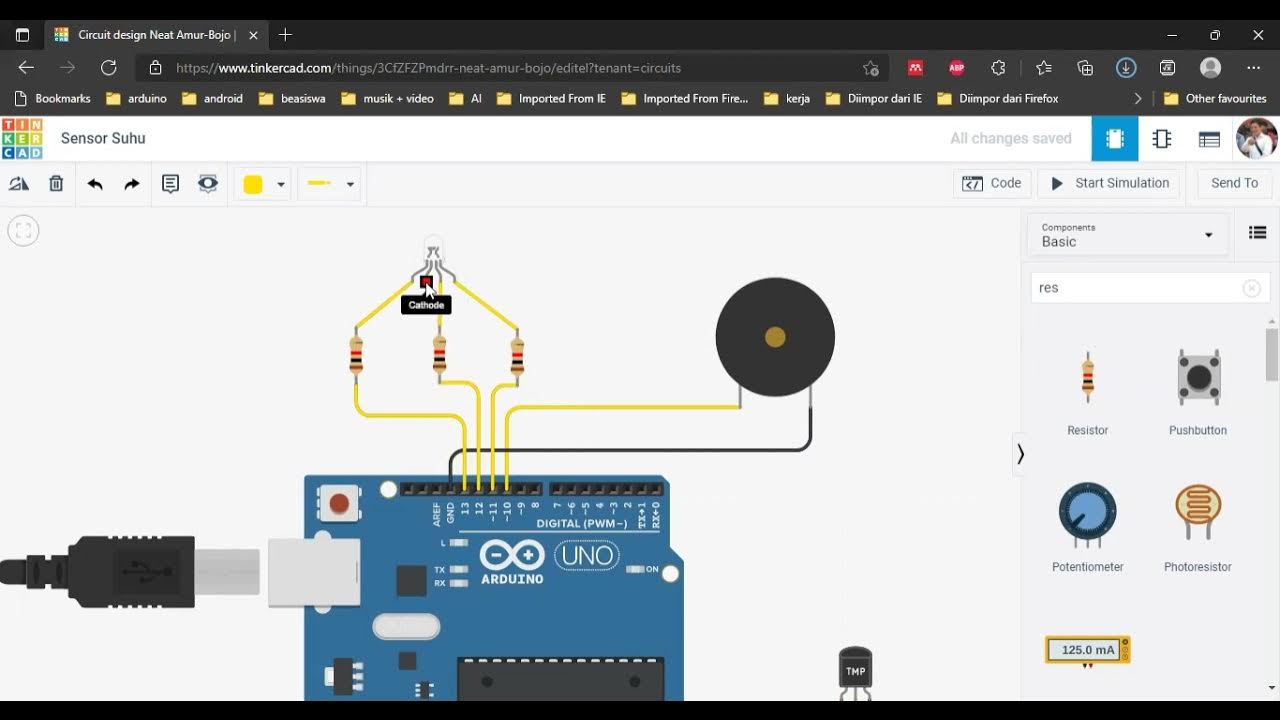 Temperature Sensor (TMP36) Arduino Tinkercad Simulation - YouTube