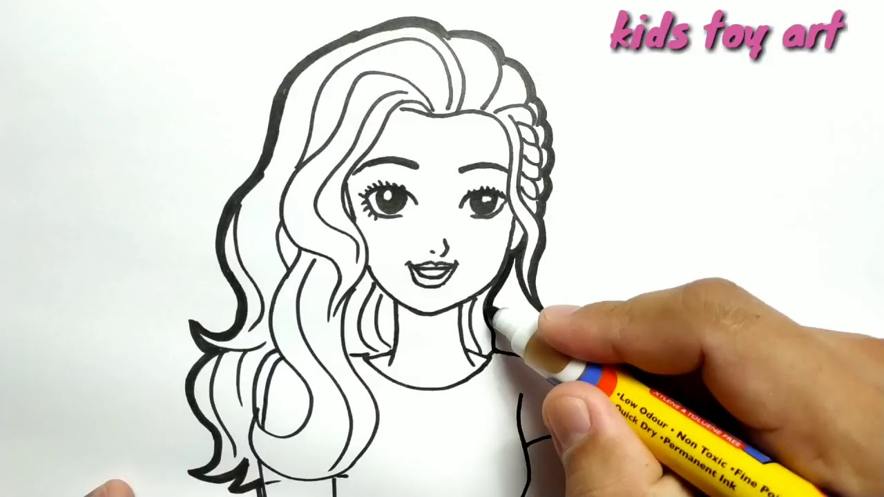 very easy , how to draw Cute long Haired girl / drawing and coloring ...