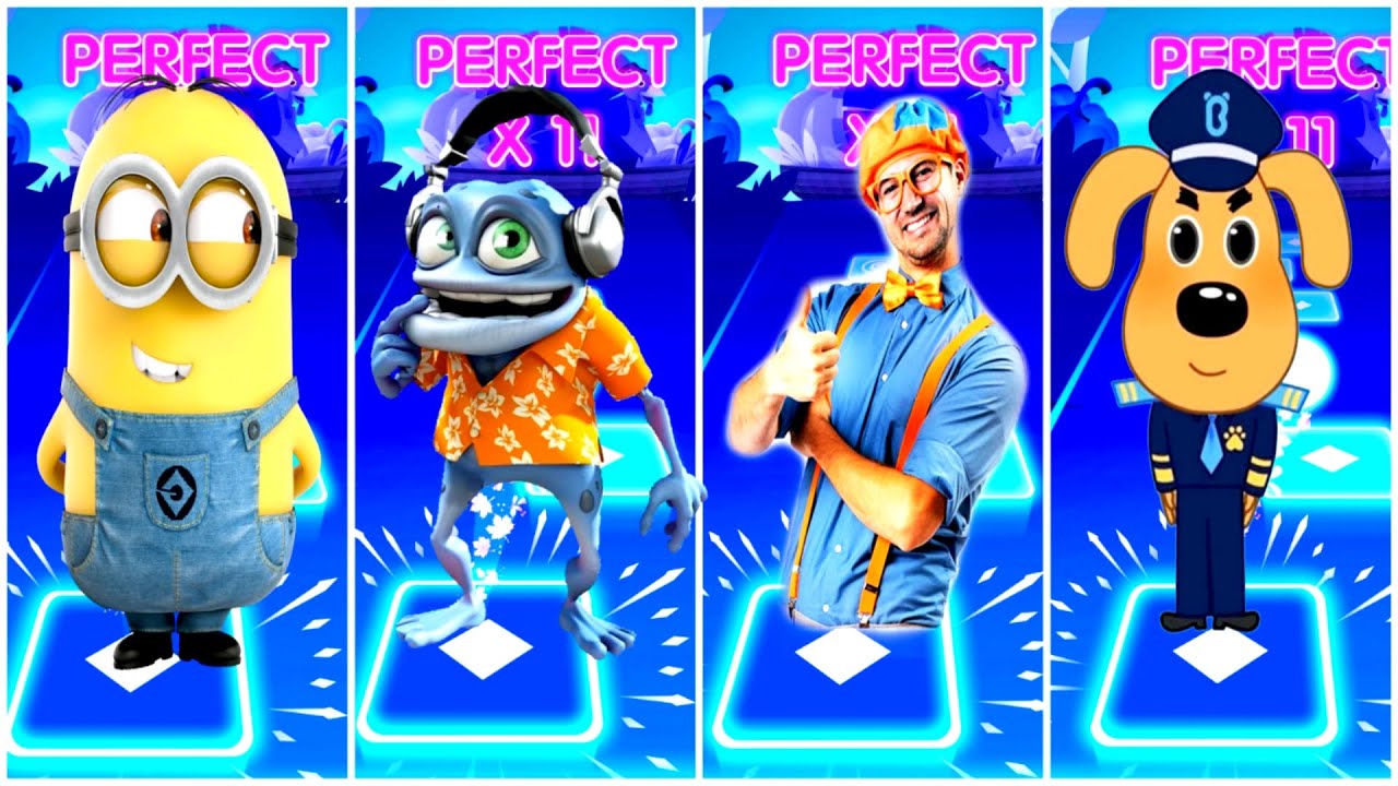 Minions 🆚 Crazy Frog 🆚 Blippi 🆚 Sheriff Labrador TILES HOP EDM RUSH ...