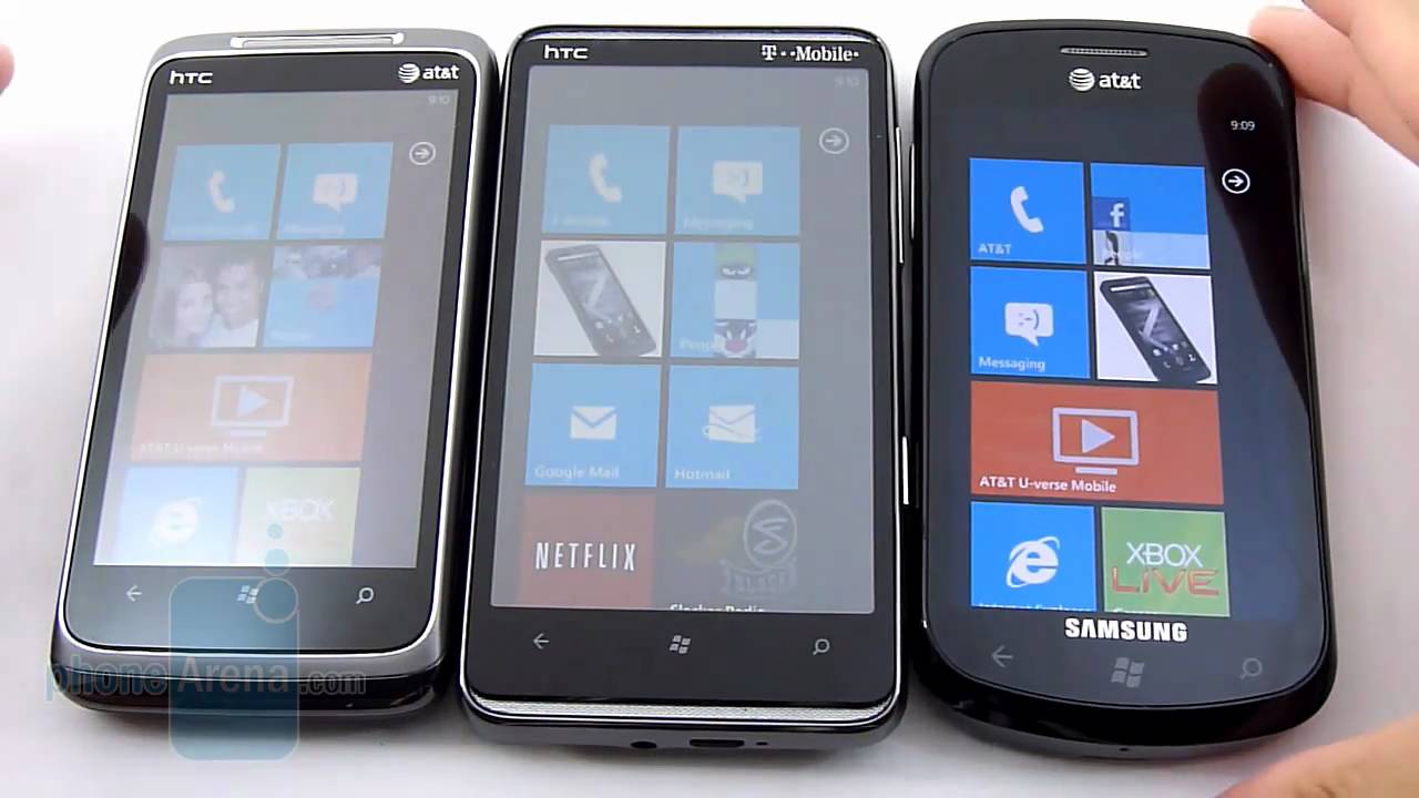 HTC HD7 vs HTC Surround vs Samsung Focus - YouTube