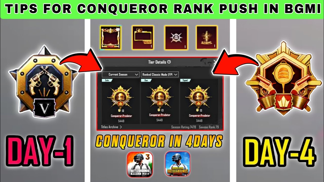Tips for conqueror rank push | get easy conqueror in just 4 days | tips for conqueror #bgmimario ...