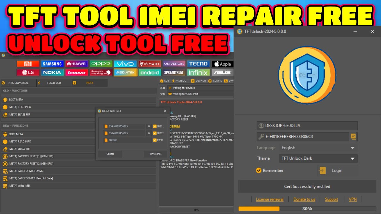 TFT Unlock Tool 2024 5.0.0.0 Free | TFT UNLOCK TOOL IMEI REAPIR MTK SPD ...