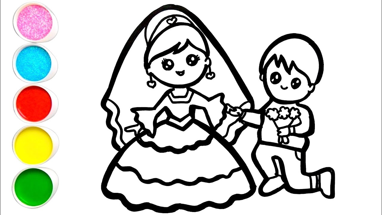 Bride and Groom Drawing, Painting and Colouring For kid's & Toddlers ...