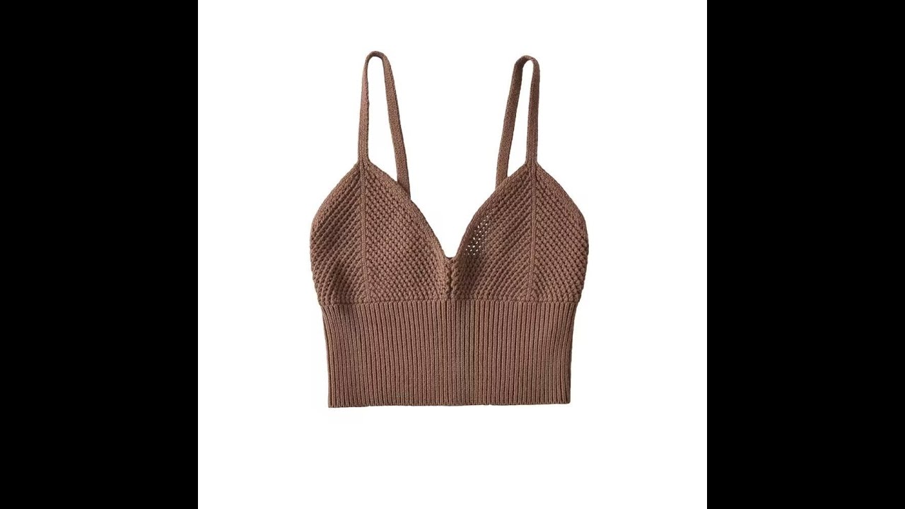 Cutout knit deep V-neck short tank top - YouTube