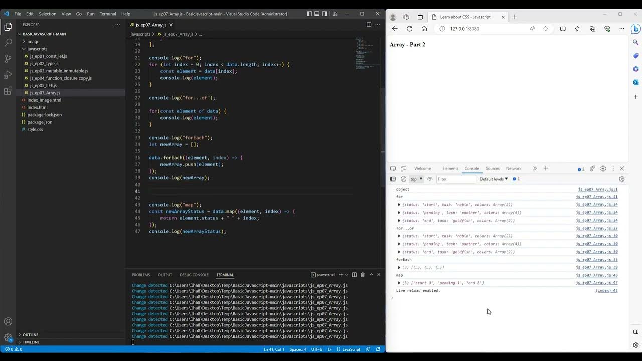 Javascript Ep08b Array Iteration Youtube