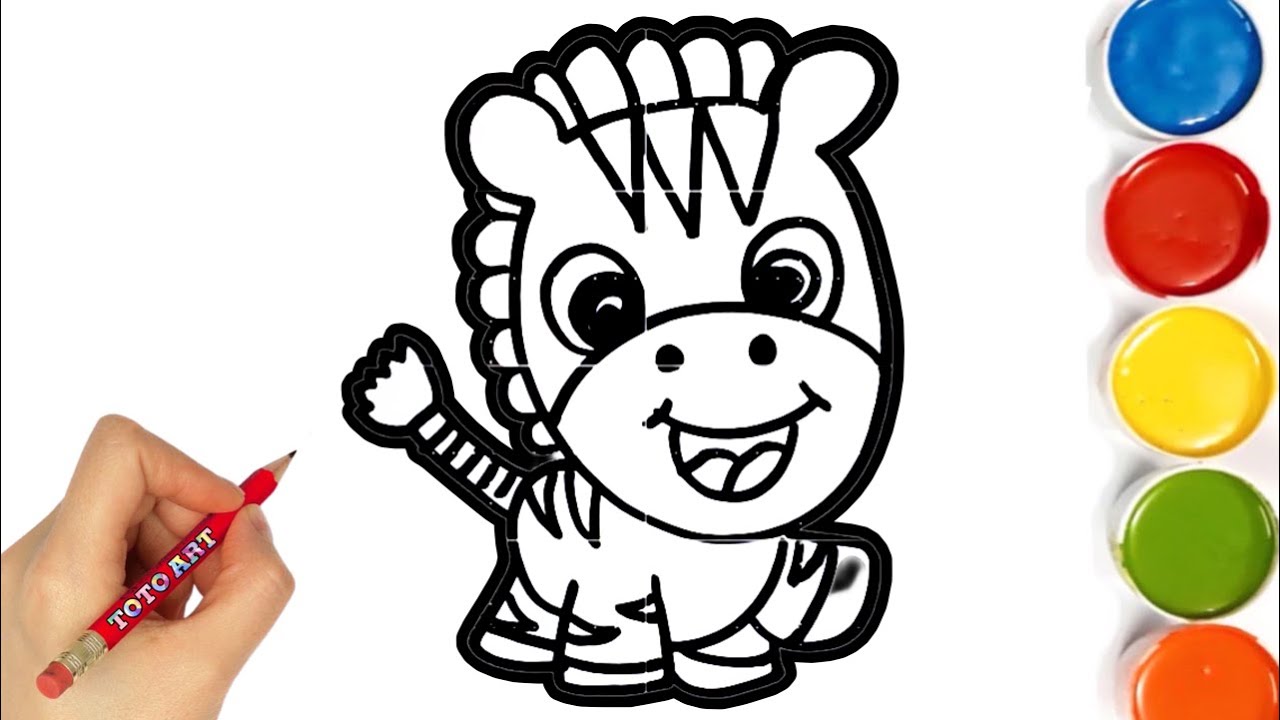How to draw Baby Zebra -Colouring for Kids & Toddlers |Draw, Paint and ...