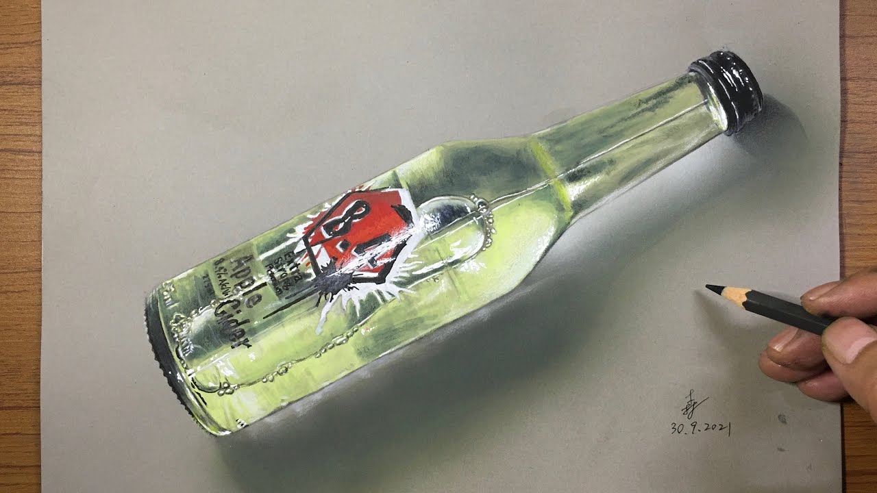 How to draw a bottle of beer realistic!-Hyperrealistic Marker水彩畫啤酒 ...