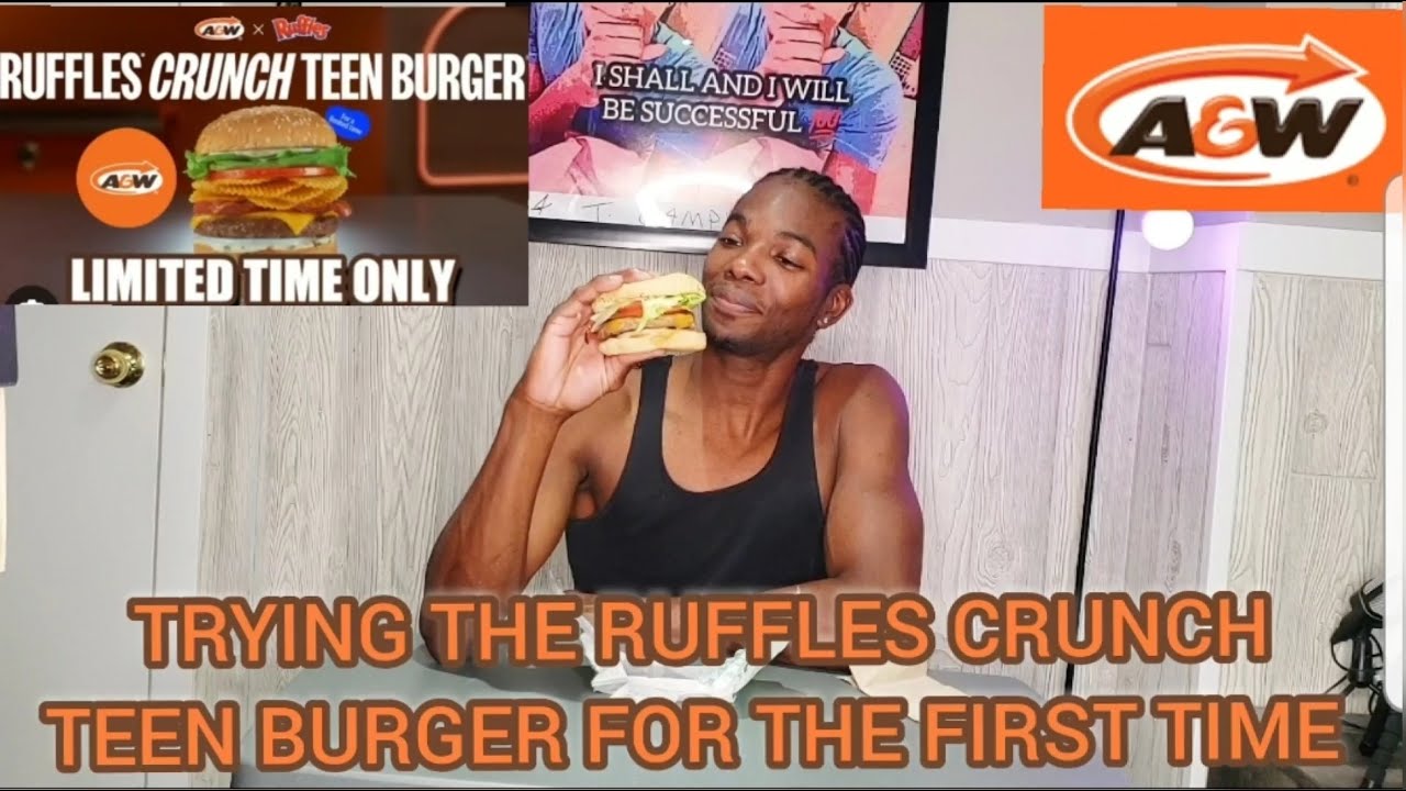 TRYING A&W'S NEW RUFFLES CRUNCH TEEN BURGER AND RANKING IT - YouTube