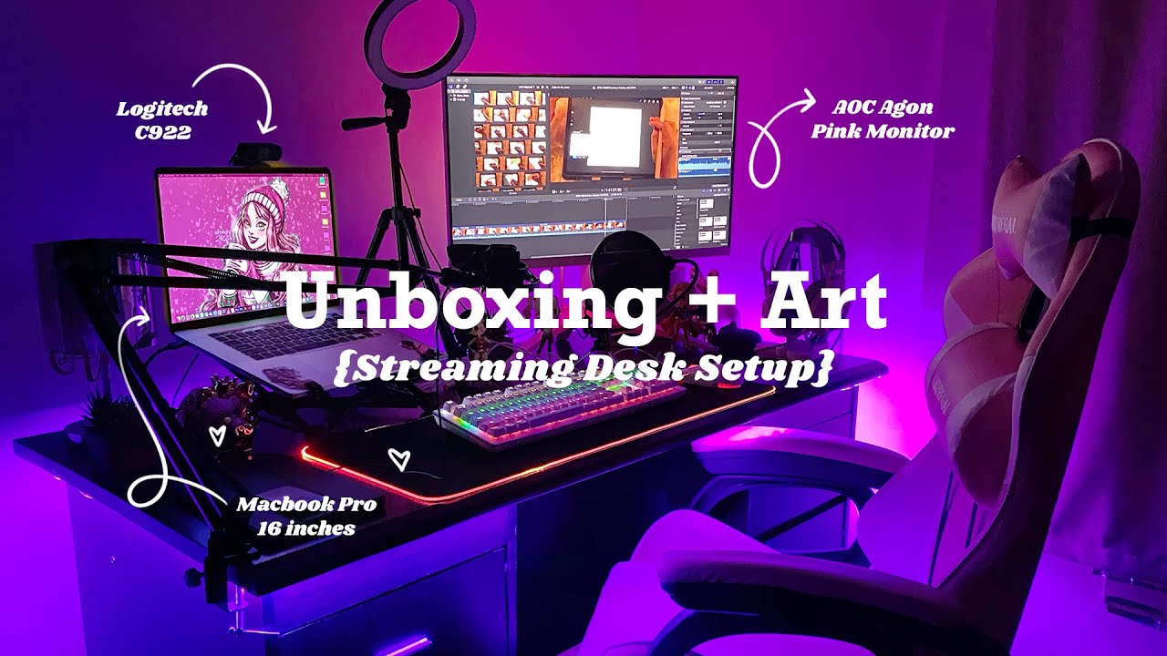 asmr unboxing 📦 stream setup: macbook pro 16”, pink 27” monitor, webcam ...
