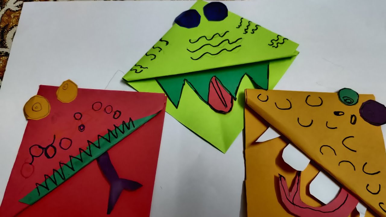 easy paper monster corner bookmarks - YouTube